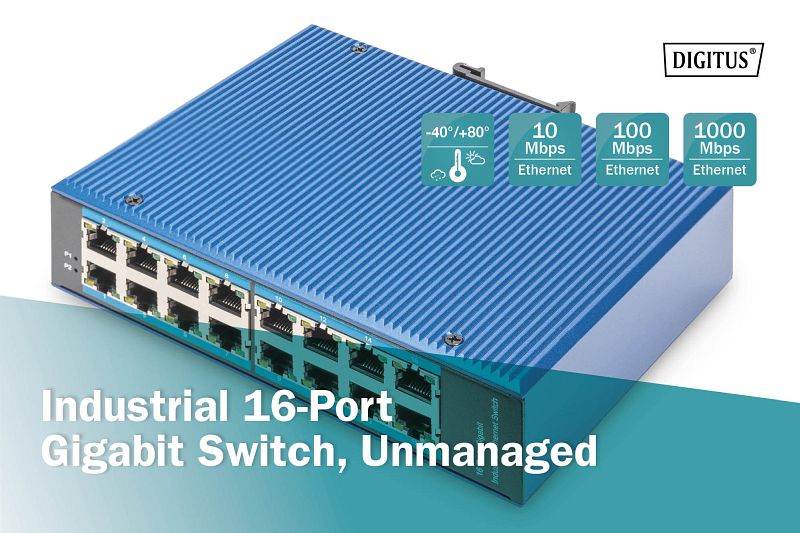 DIGITUS 16 Port Gigabit Switch 10/100/1000Mbps Industrieller Switch ...
