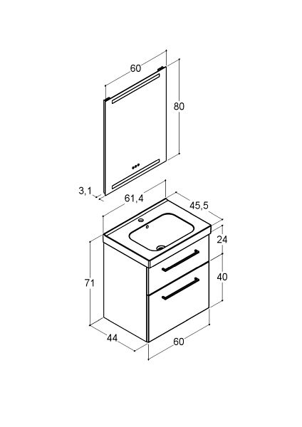 Dansani Luna 61 cm Menuet Set mit Spiegel Braune Eiche LU-559830 ...