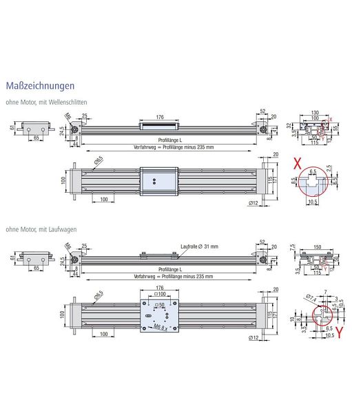 isel Zahnriemenvorschub LEZ 2 L1196 mm ohne Motor mit Endschalter und ...