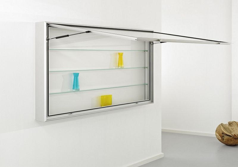 BST Flache Wandvitrine Horizontalflügeltür 2 Böden ESG 800x140x600mm (B ...