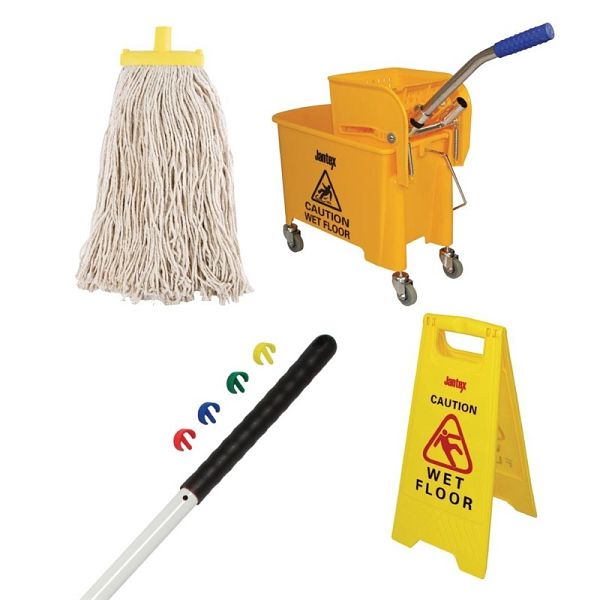 Jantex Boden-Reinigungsset Spezial All-in-One Moppeimer Warnaufsteller ...
