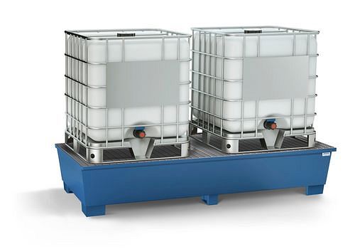 DENIOS Auffangwanne classic-line für 2 IBC blau lackiert 2 Gitterroste ...