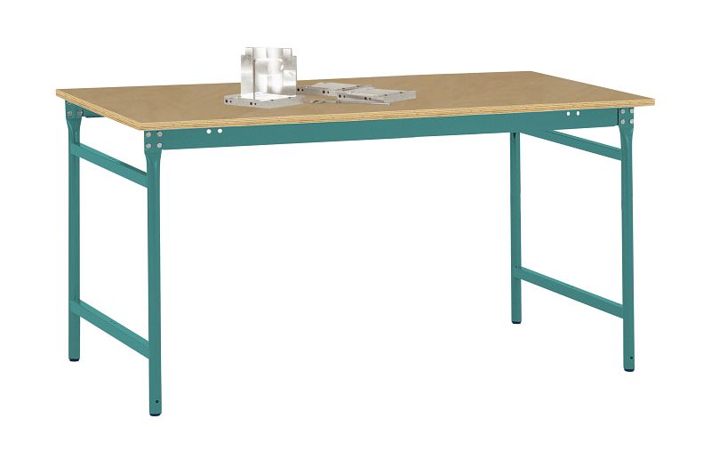 Manuflex Beistelltisch BASIS stationär mit Multiplex-Tischplatte in Wasserblau RAL 5021 BxTxH ...