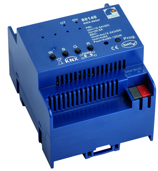 rutec Projekt KNX Aktor 12 - 24V Reiheneinbau mehrfarbig KNX Aktor 4x1 Kanal 4 Adressen PHZ140 ...