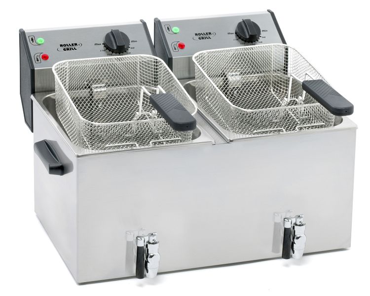 ROLLER GRILL Fritteuse mit zwei Becken mit Ablasshahn 2 x 8 Liter ...