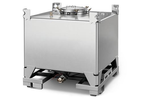 DENIOS IBC-Container Cube aus Edelstahl in rahmenloser Konstruktion ...