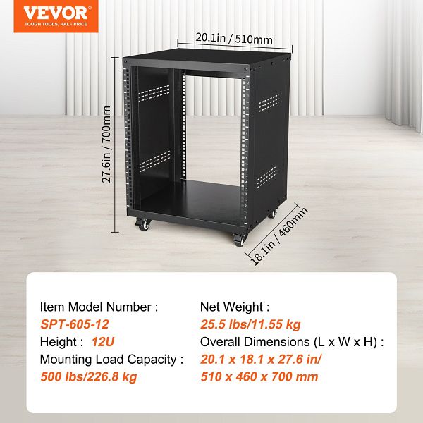 VEVOR 12U Server Rack 2268kg Netzwerk Stereo Aufnahmestudio Rack ...