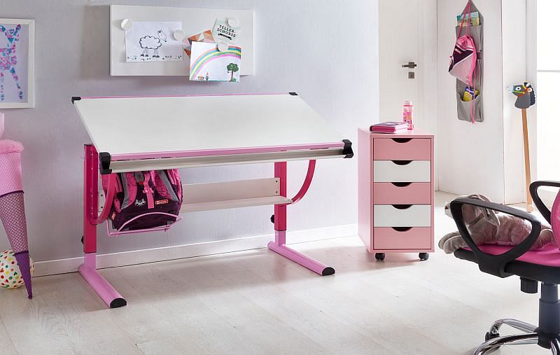 Wohnling Design Kinderschreibtisch MORITZ Holz 120 x 60 cm rosa / weiß ...