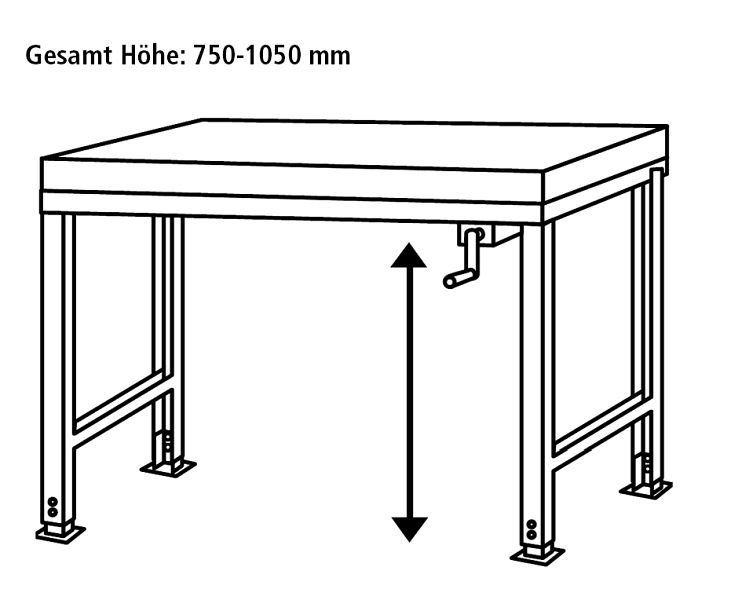 Manuflex Grundwerkbank PROFI Ergo K mit Multiplexplatte BxTxH = 1250 x 700 x 750-1050 mm ...