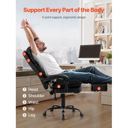 VEVOR Chefsessel Bürostuhl mit hoher Rückenlehne Fußstütze ...