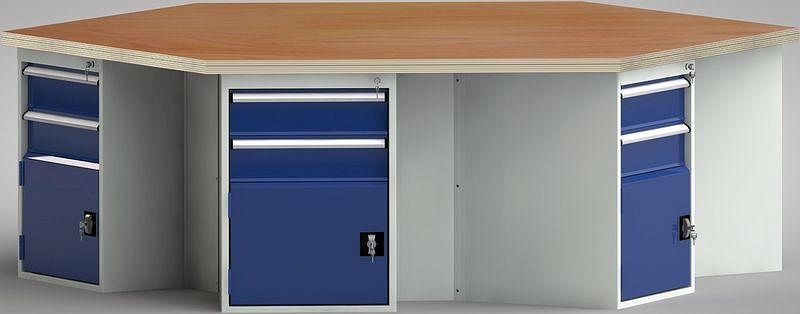 KLW Standard-Werkbank in Sechseckform mit Buchen-Multiplexplatte in 6 ...