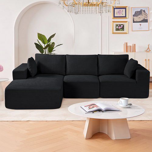 VEVOR Modulares Schlafsofa L-Form Cord Schwarz 545 kg belastbar 265 cm ...