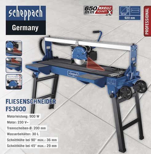 Scheppach Fliesenschneider "FS3600" 900W 230V/50Hz 5906706901 günstig ...