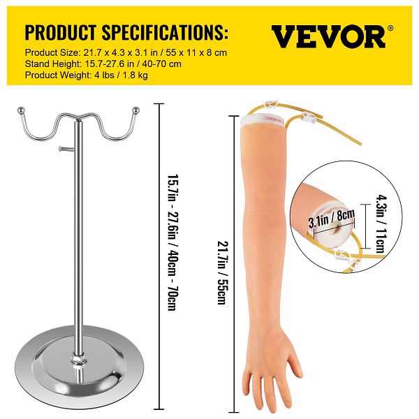 VEVOR IV Übungsarm Modell Blutabnahme Injektionsarm Phlebotomie-Arm ...