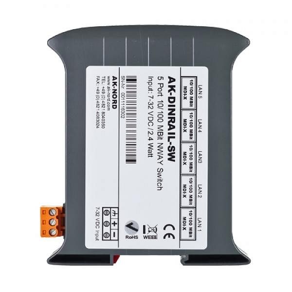 AK-Nord 5-Port Ethernet N-Way-Switch AK-DinRail-SW5_V4 Abmessung: 35 x ...