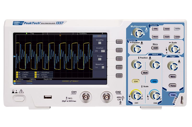 PeakTech 100 MHz / 2 CH 1 GS/s Digital Speicheroszilloskop mit USB P ...