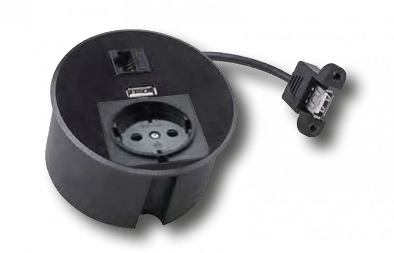 TLS electronics BL Tischanschlussmodul Rund Schuko- und HDMI-Kabel ...