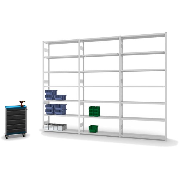 hofe Fachboden-Anbauregal 3000x300x1300 mm 7 Fachebenen RAL 7035 300 kg Fachlast 2400 kg ...