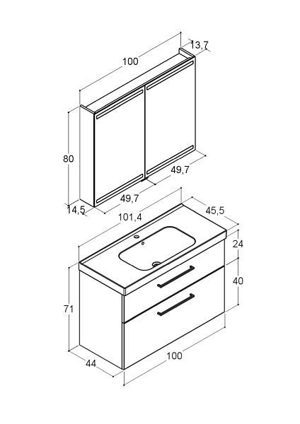 Dansani Luna 101 cm Menuet Set mit Spiegelschrank Weiß Hochglanz LU ...