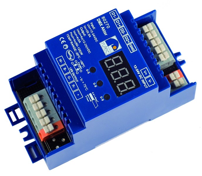 rutec Projekt DMX Aktor 12 - 24V Reiheneinbau mehrfarbig DMX Aktor 4x1 Kanal 3/ 4 Adressen ...