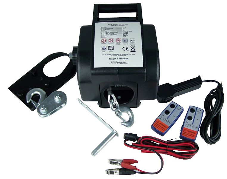 Berger & Schröter Funk Seilwinde 12 Volt Zugkraft 1361/2722 kg mit Umlenkrolle 31806 günstig ...