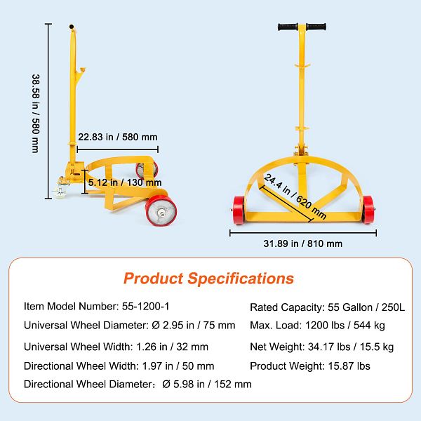 VEVOR Fassroller mit Griff Transportroller Rollbrett 250L Fass-Trolley ...
