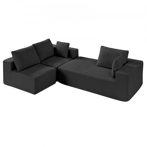 VEVOR Modulares Schlafsofa L-Form Cord Schwarz 545 kg belastbar 265 cm ...