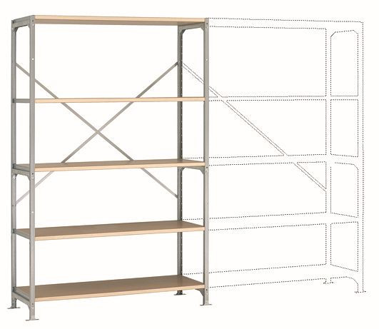 Manuflex Breitfach-Steckregal Standard Grundregal mit 5 Holzverbundböden HxBxT = 2000 x 1280 x ...